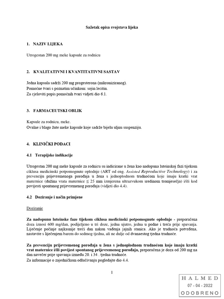 Utrogestan 200 MG SMPC | PDF