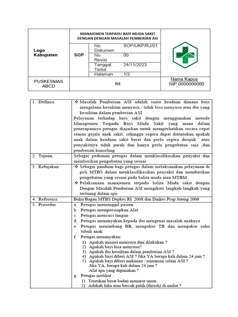 SOP MTBM Dengan Masalah Pemberian ASI F | PDF