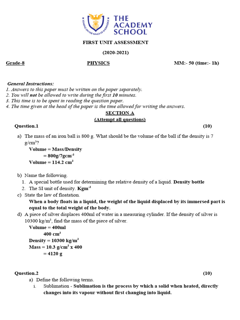 Physics Grade 8 | PDF | Density | Water
