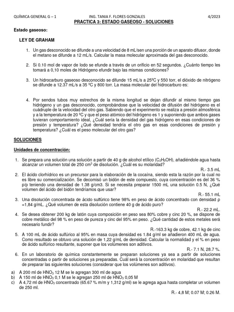 PRACTICA 3 Gases Ideales Química General | PDF