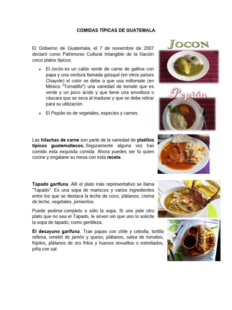 Comidas Tipicas de Guatemala Con Definicion | PDF