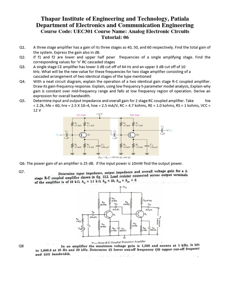 Analog Electronic Circuits Tutorial UEC301 | PDF