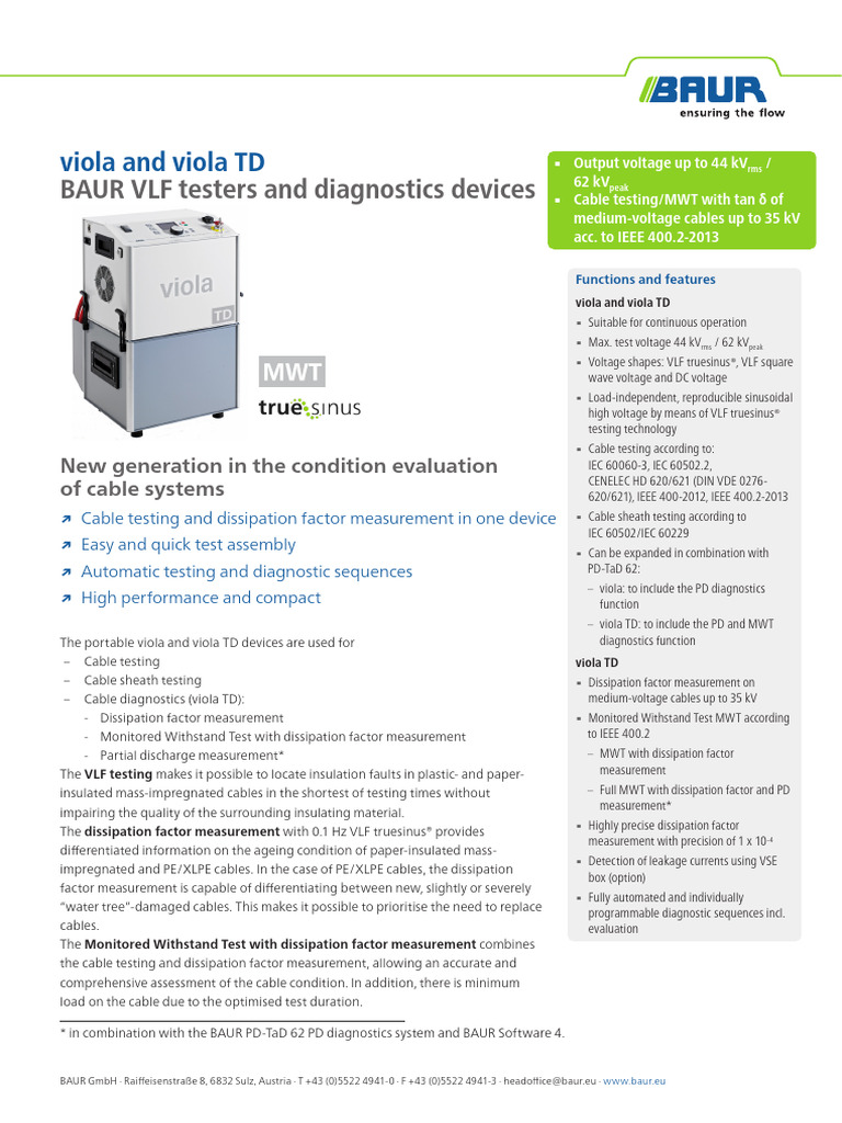 DS VLF Tester and Diagnostics Device Viola Viola TD BAUR En-Gb | PDF