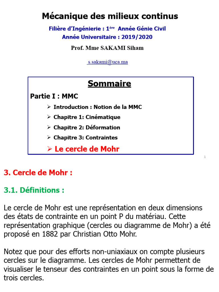 Cours MMC - Siham - 2 - Cercle de Mohr - Copie | PDF | Cercle | Contrainte de cisaillement