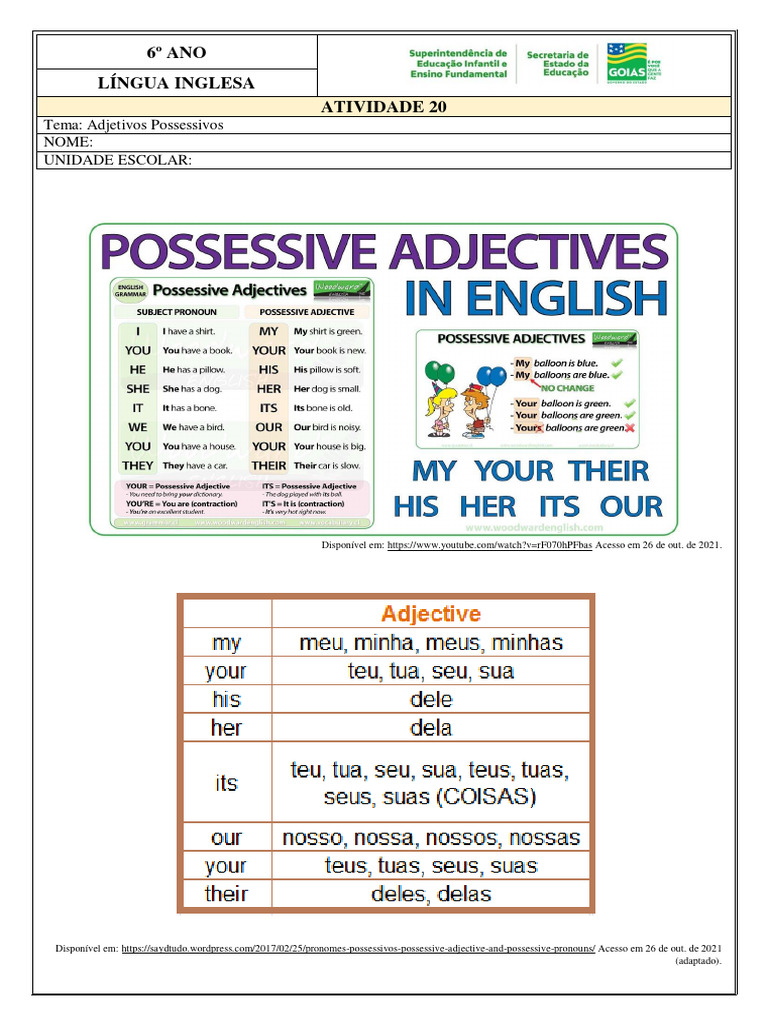 Atividade-20-6o-LI-Adjetivos-Possessivos-1-1 DIEMMILLY | PDF