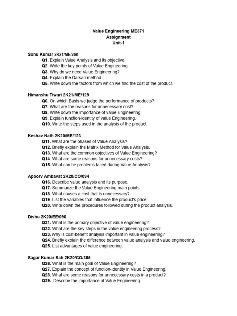 Unit-1 Value Engineering | PDF | Engineering | Management Accounting