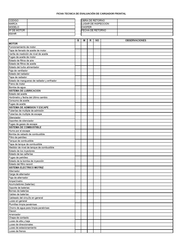 VOLVO Checklist-Cargadores-Frontales-Inspeccion-Sistemas-Componentes | PDF