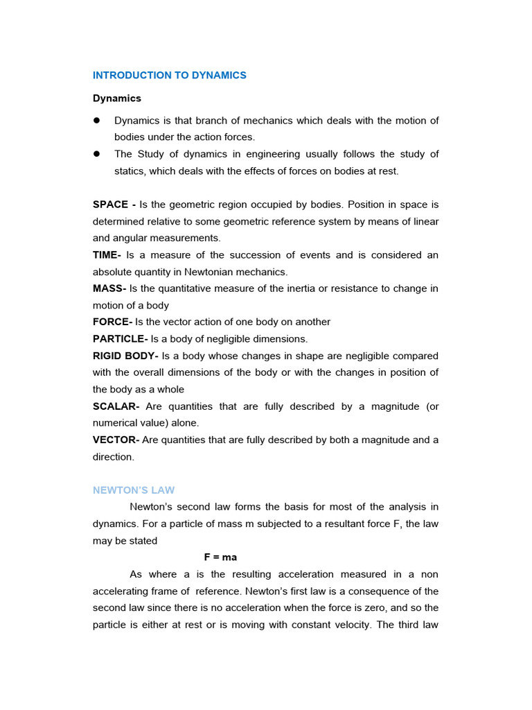 Introduction To Dynamics | PDF | Science & Mathematics