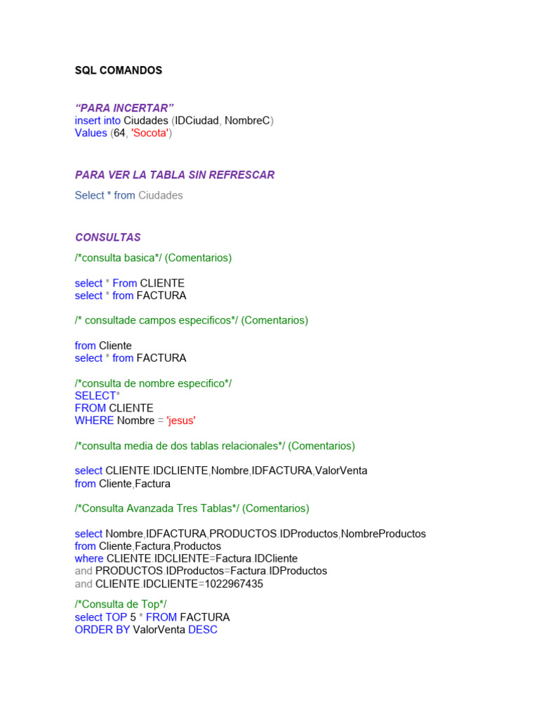 SQL Comandos | PDF