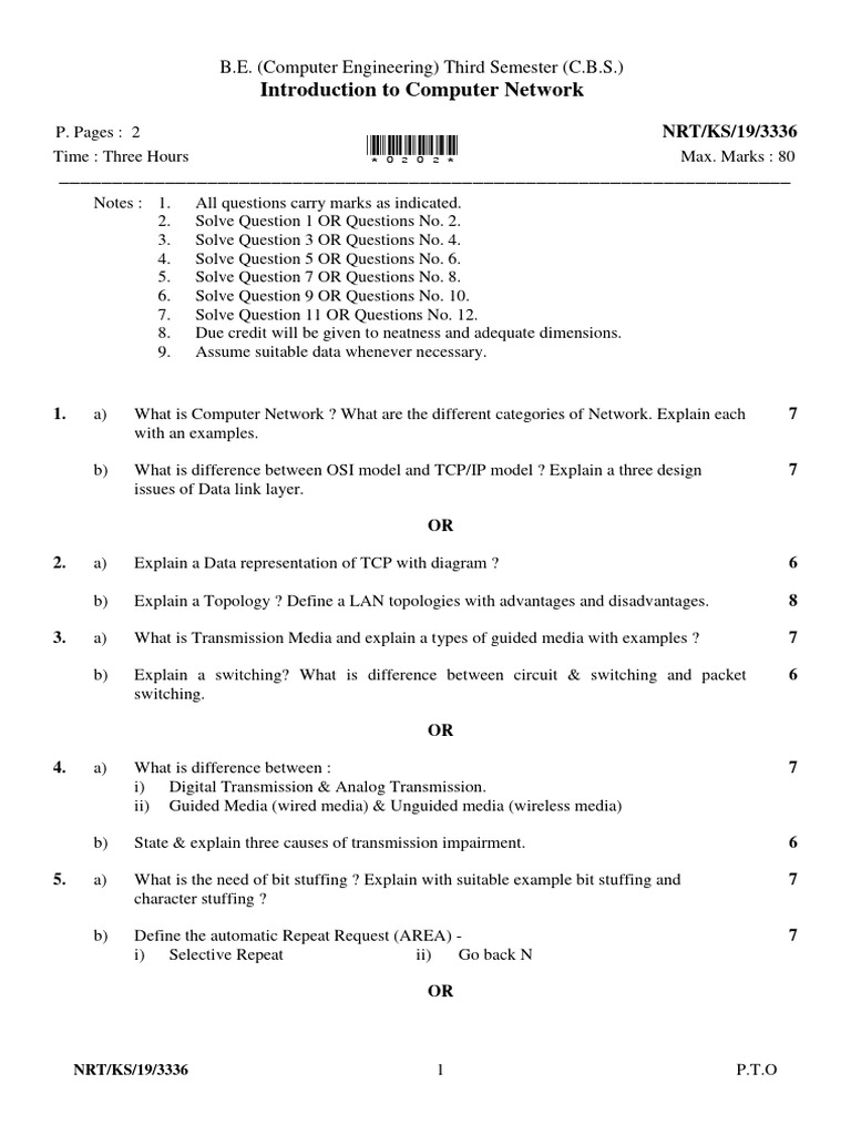 Introduction To Computer Network: B.E. (Computer Engineering) Third Semester (C.B.S.) | PDF ...