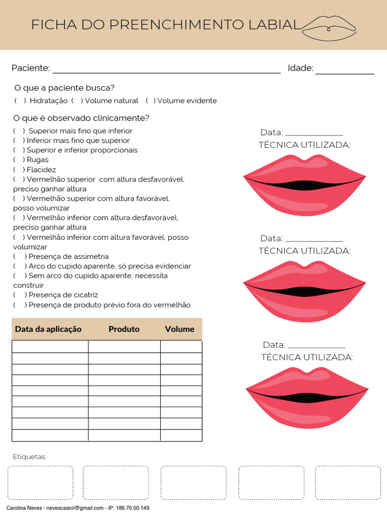 Ficha Do Preenchimento Labial | PDF
