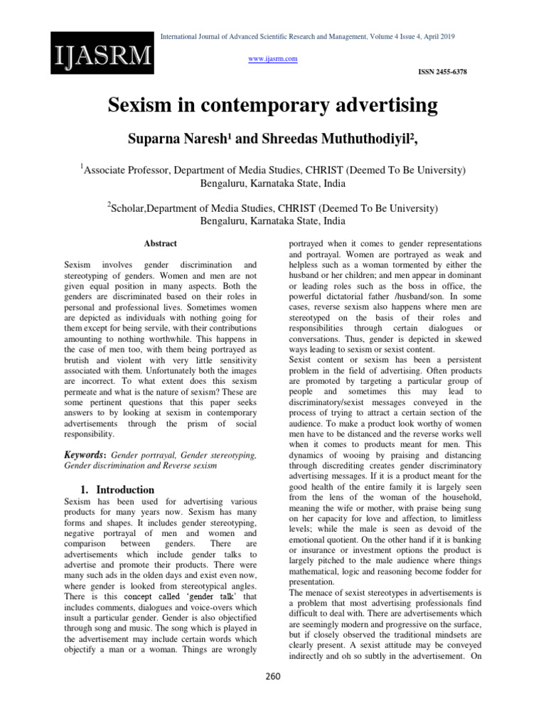 Sexism in Contemporary Advertising: Suparna Naresh and Shreedas ...