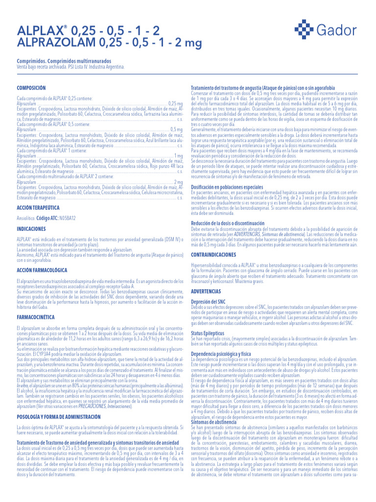 G00073002 09 ALPLAX - Web | PDF | Benzodiazepinas | Farmacología