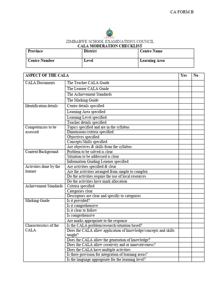 Year 6 CALA Moderation Checklist | PDF
