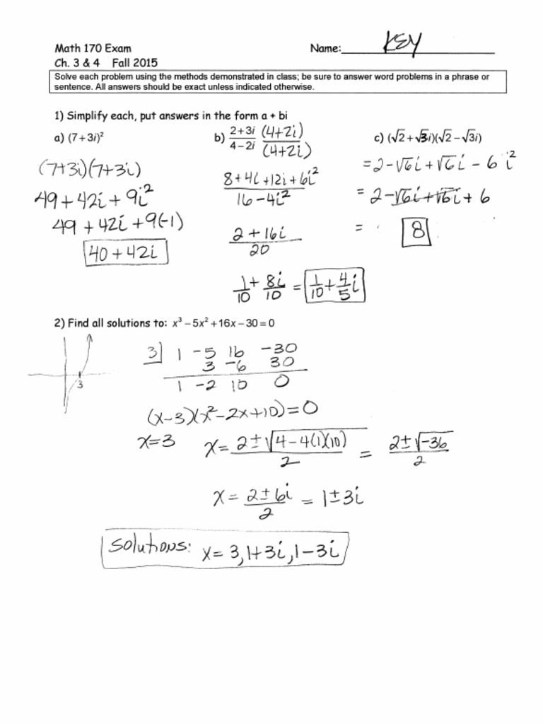 Math 170 Examkey CH 34 Fall 15 | PDF
