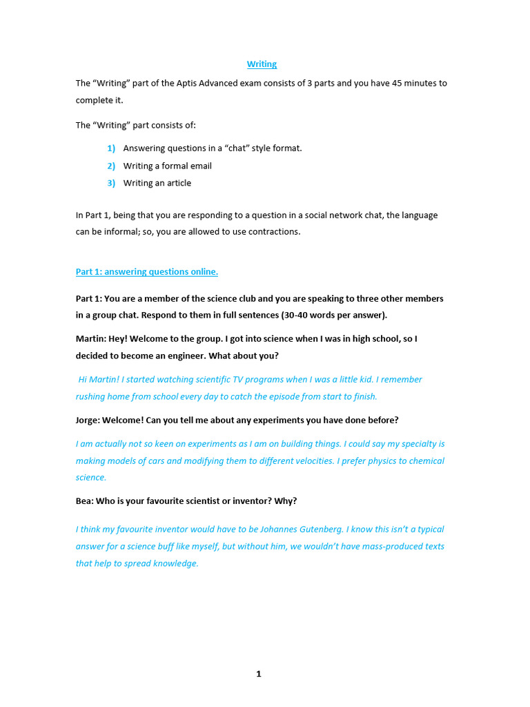 Aptis Writing Tips | PDF