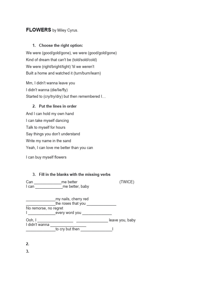 Flowers Miley Cyrus Exercise | PDF