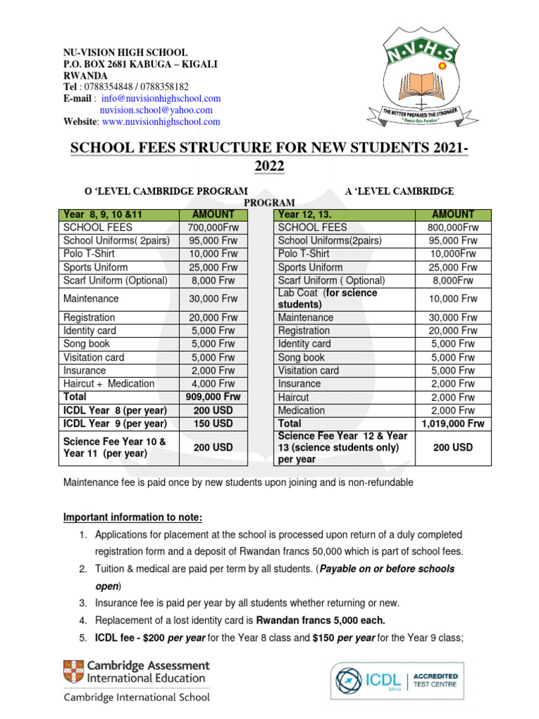 2022-Cambridge-Fee-Structure-For-New-Students | PDF