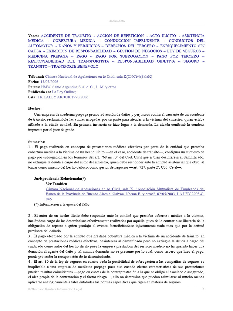 CNCiv, Sala K, 15-05-2006 | PDF | Pagos | Subrogación