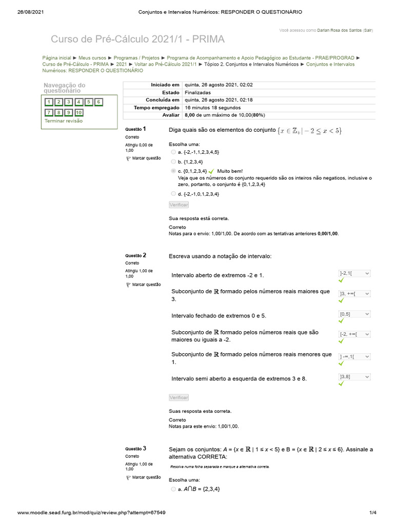 Conjuntos e Intervalos Numéricos_ RESPONDER O QUESTIONÁRIO | PDF