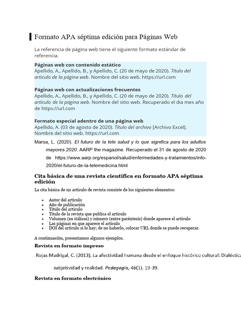 Formato APA Séptima Edición para Páginas Web | PDF | Red mundial | Internet y web