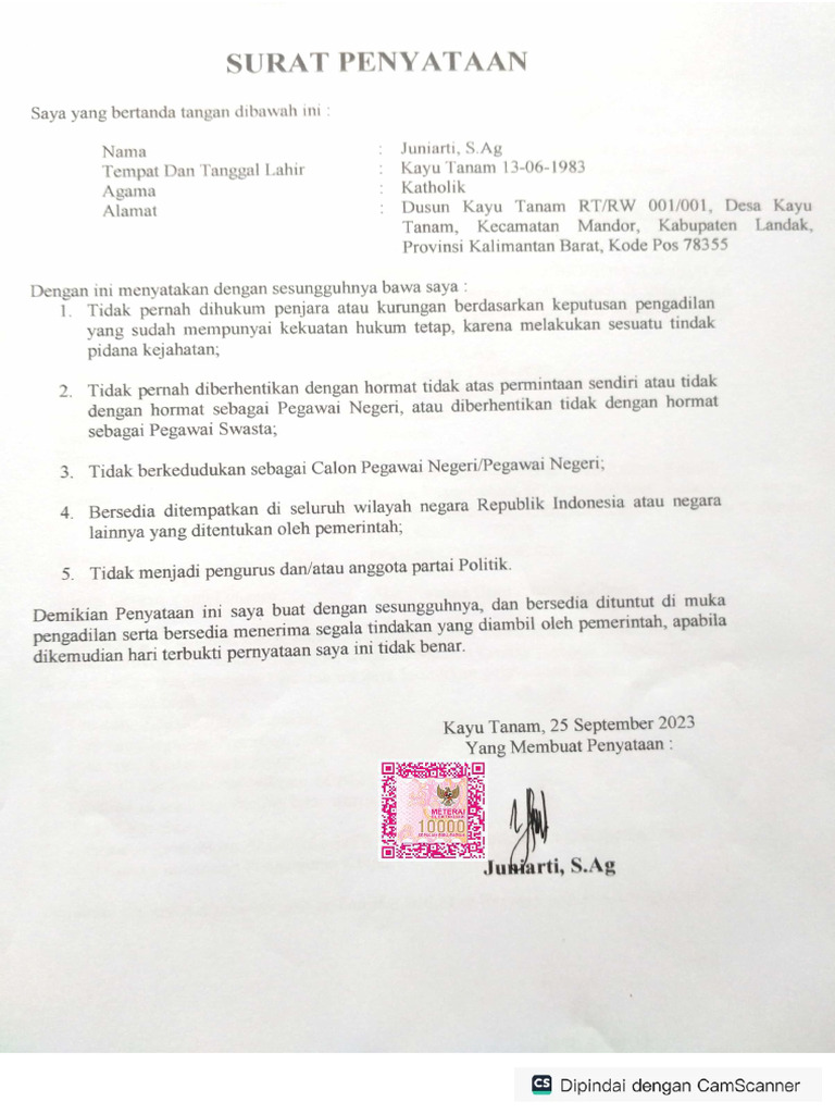 SURAT PERNYATAAN E_MATERAI | PDF
