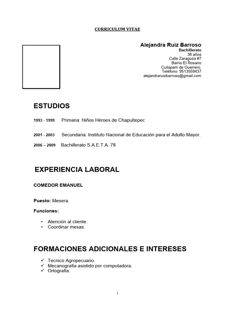 Curriculum Vitae Alejandra Ruiz Barroso | PDF