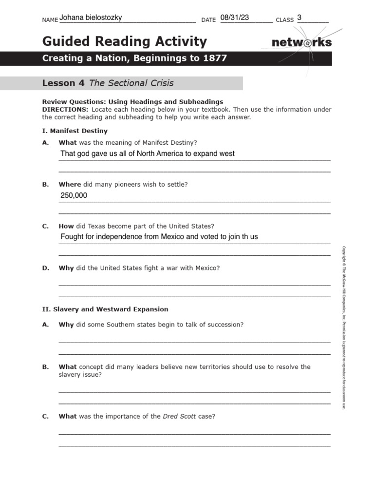 Sectional Crisis Lesson 1-4 | PDF