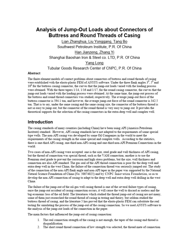Analysis of Jump-Out Loads about Connectors of Buttress and Round ...