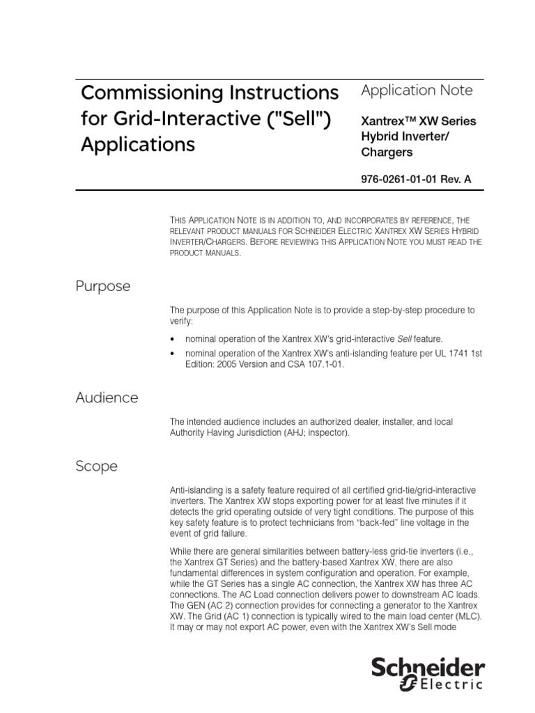 Conext XW Commissioning Instructions For Grid Interactive - Sell - Applications Application Note ...