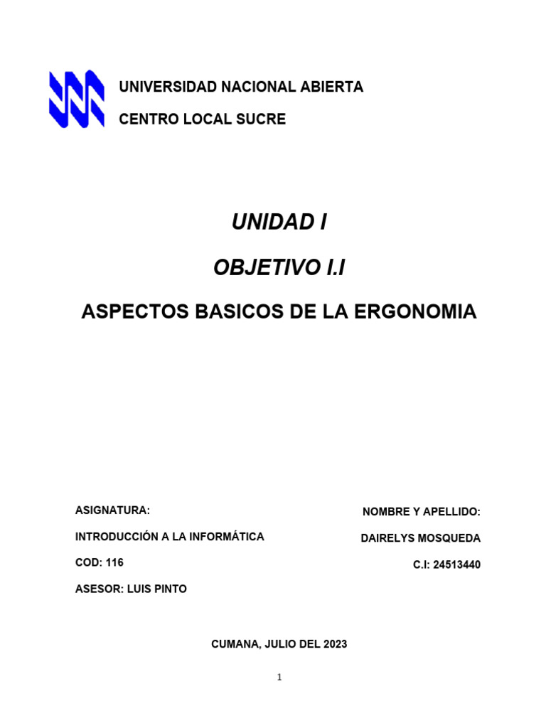 Objetivo 1.1 Aspectos Basicos de La Ergonomia | PDF