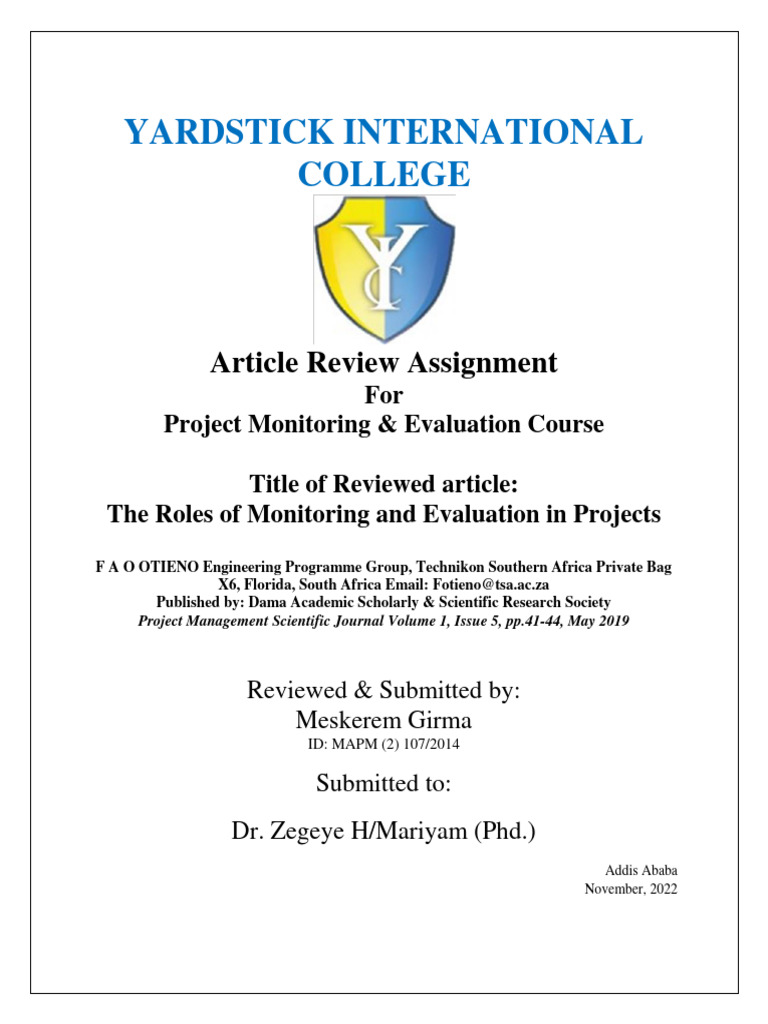 Article Review Assiginemnet On PME FINAL | PDF | Evaluation | Information