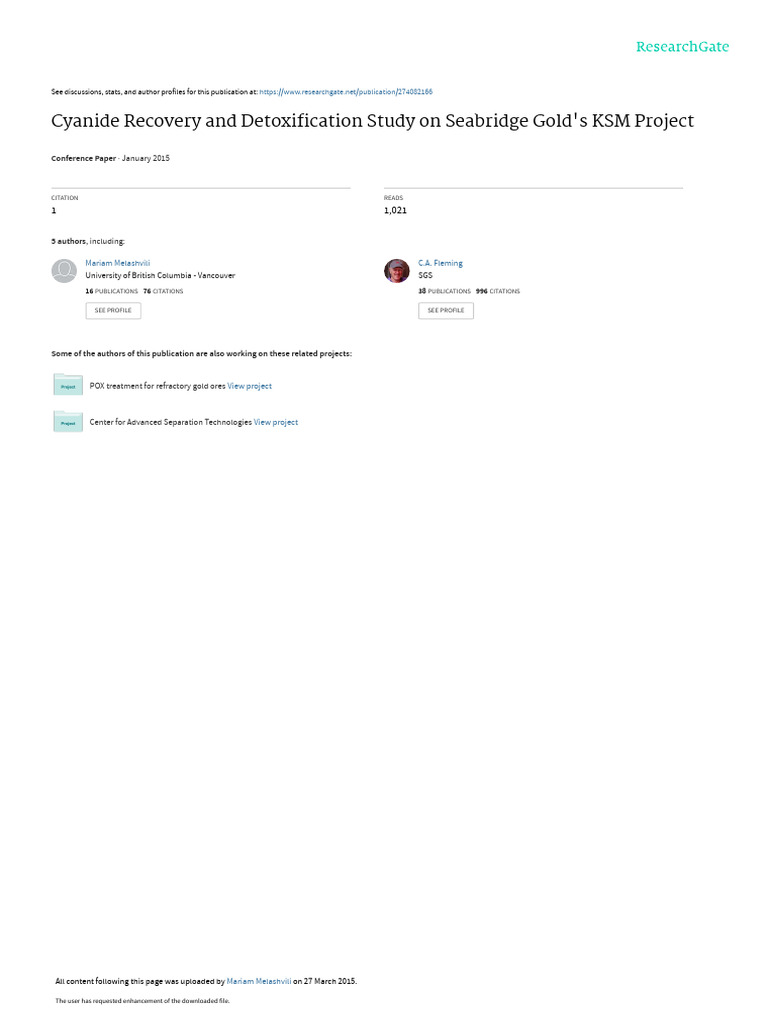 Cyanide Recovery and Detoxification Study On Seabridge Gold's KSM ...