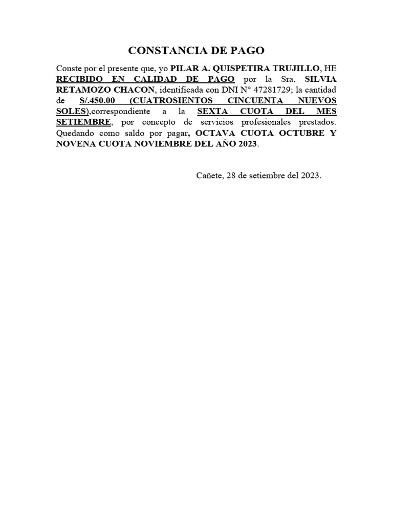Constancia de Pago Setiembre | PDF