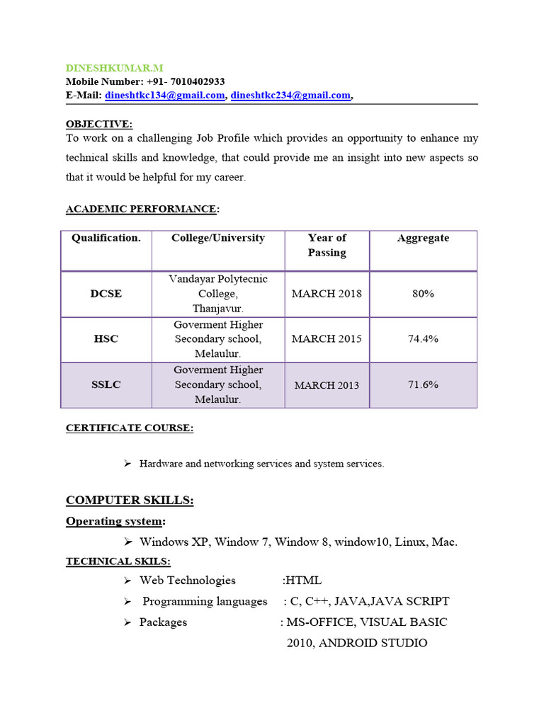 dinesh resume | PDF