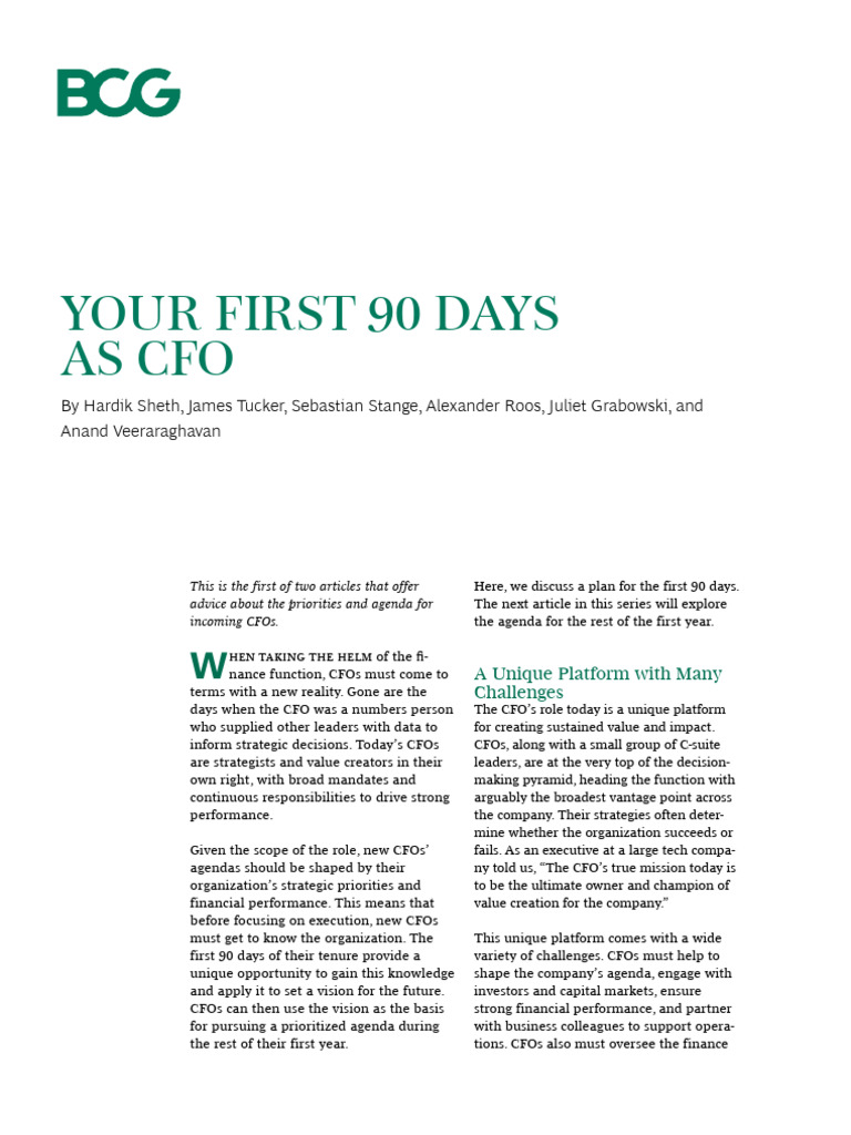 New CFO's 90-Day Success Plan | PDF | Business