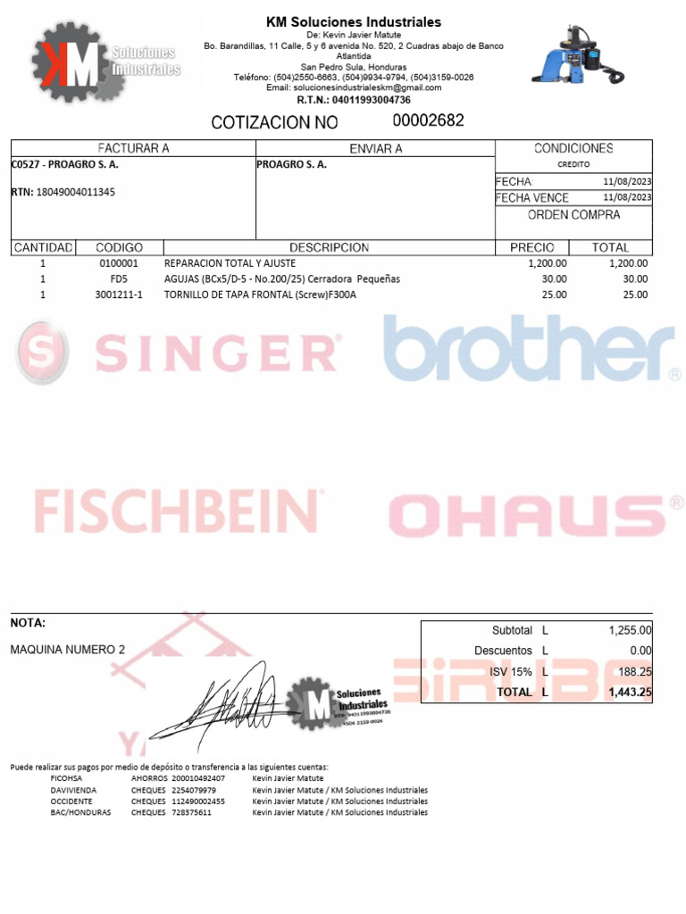 Cotizacion 2683 Maquina #2 Proagro | PDF