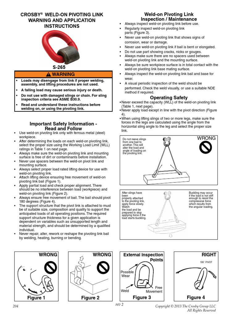 Crosby Weld-On Pivoting Link Warning and Application Instructions Weld-On Pivoting Link ...