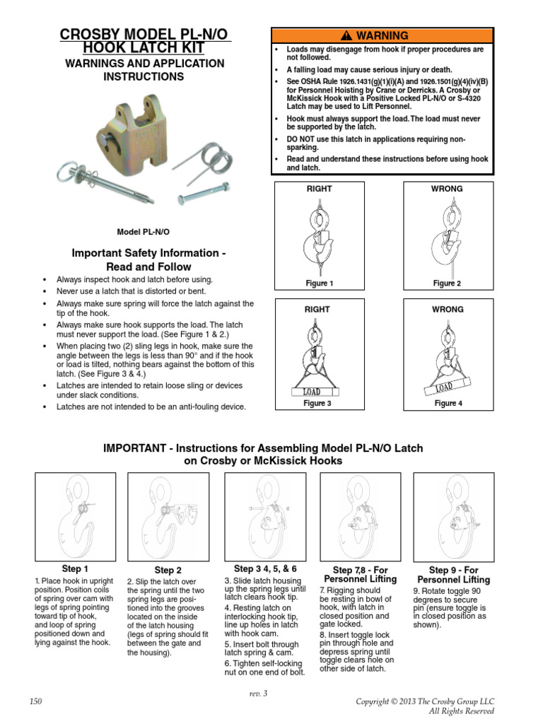 Crosby Model Pl-N/O Hook Latch Kit: Warning Warnings and Application ...