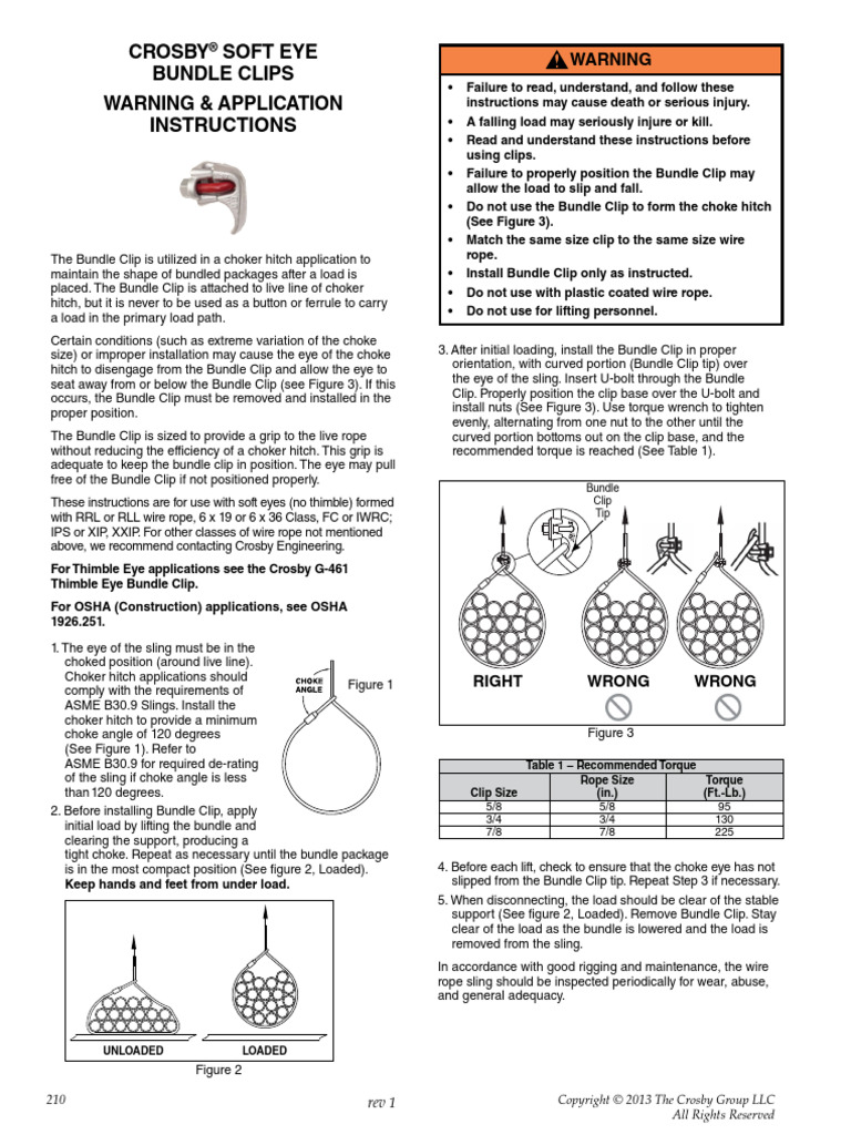 Crosby Soft Eye Bundle Clips Warning & Application Instructions | PDF