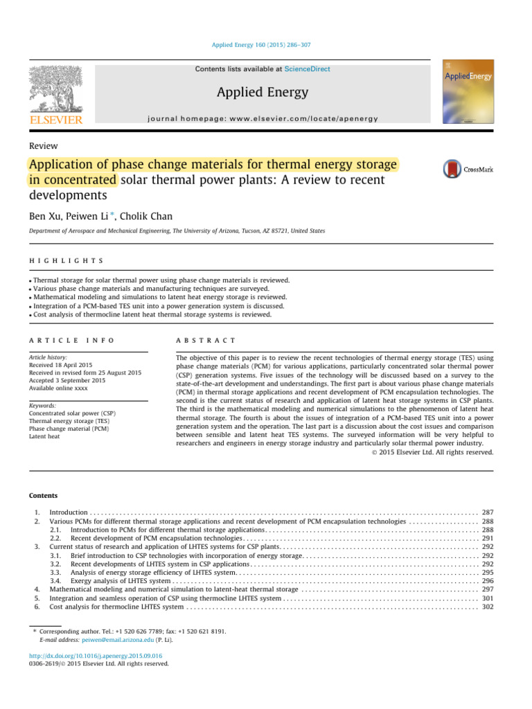 Application of Phase Change Materials For Thermal Energy Storage | PDF ...