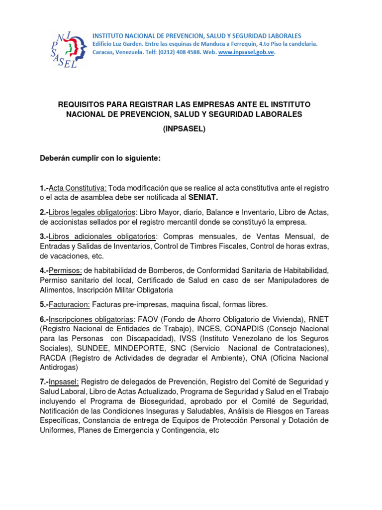 Requisitos para Registro en INPSASEL | PDF