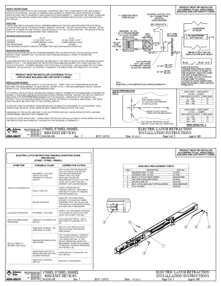 Docs 3700EL-8700EL-8800EL Rim Exit Devices Electric Latch Retraction ...