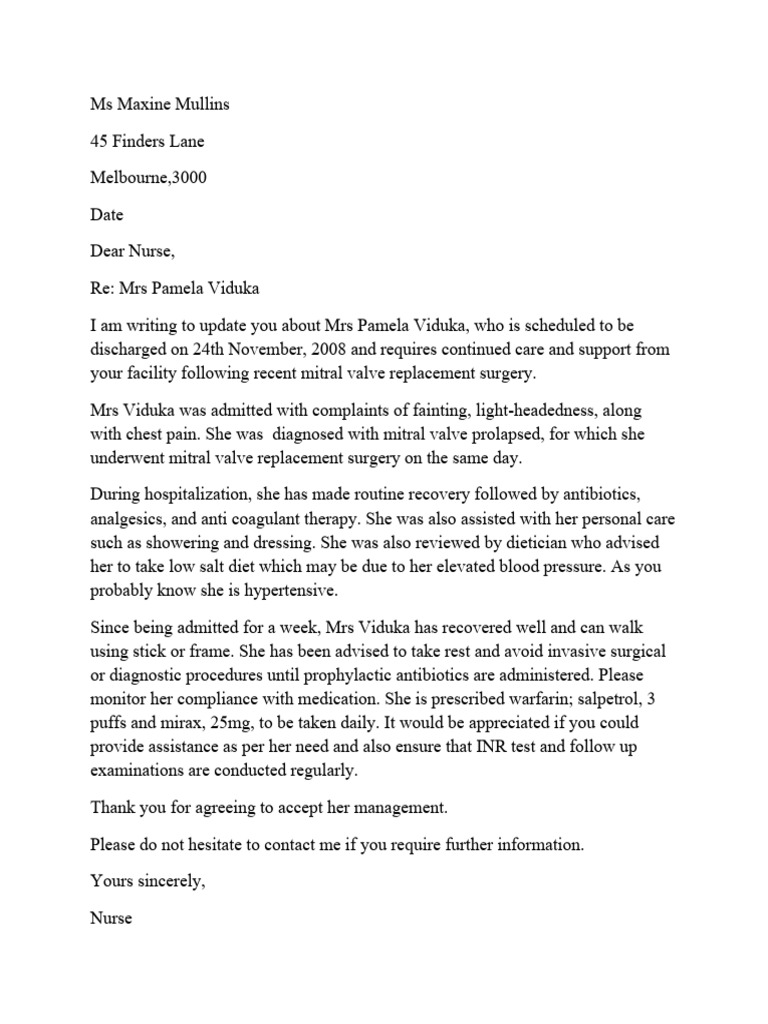 Ms Maxine Mullins Oet Writing Task Sample Practice | PDF