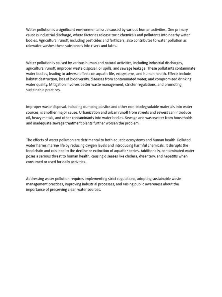 Causes and Effects of Water Pollution | PDF