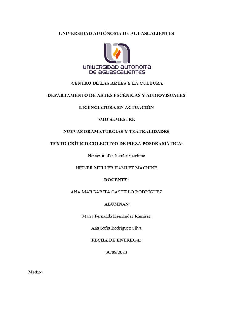 Heiner Muller Hamlet Machine | PDF