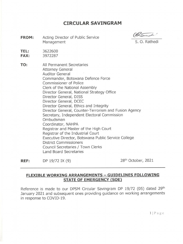 Flexible Working Arrangements Cease With Immediate Effect | PDF