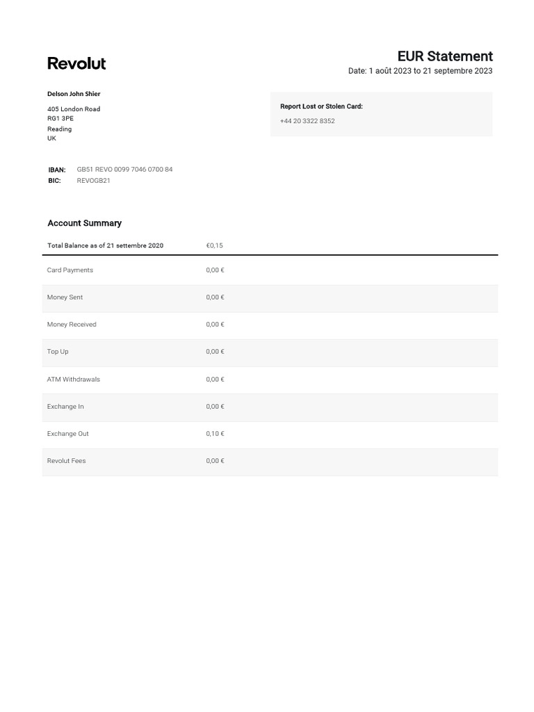 Revolut EUR Statement Juin 2020 PDF | PDF