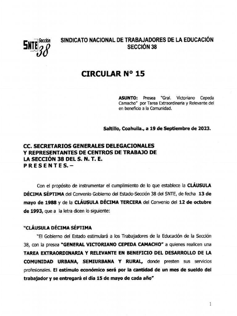 Circular #15 Tarea Relevante | PDF