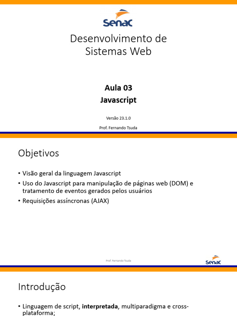 Aula 3 - Javascript - DESENVOLVIMENTO DE SISTEMAS WEB | PDF | Script Java | Modelo de Documento ...